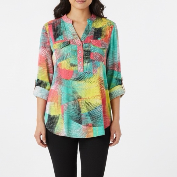 new directions | Tops | New Directions Womens Colorful Vneck Roll Tab ...